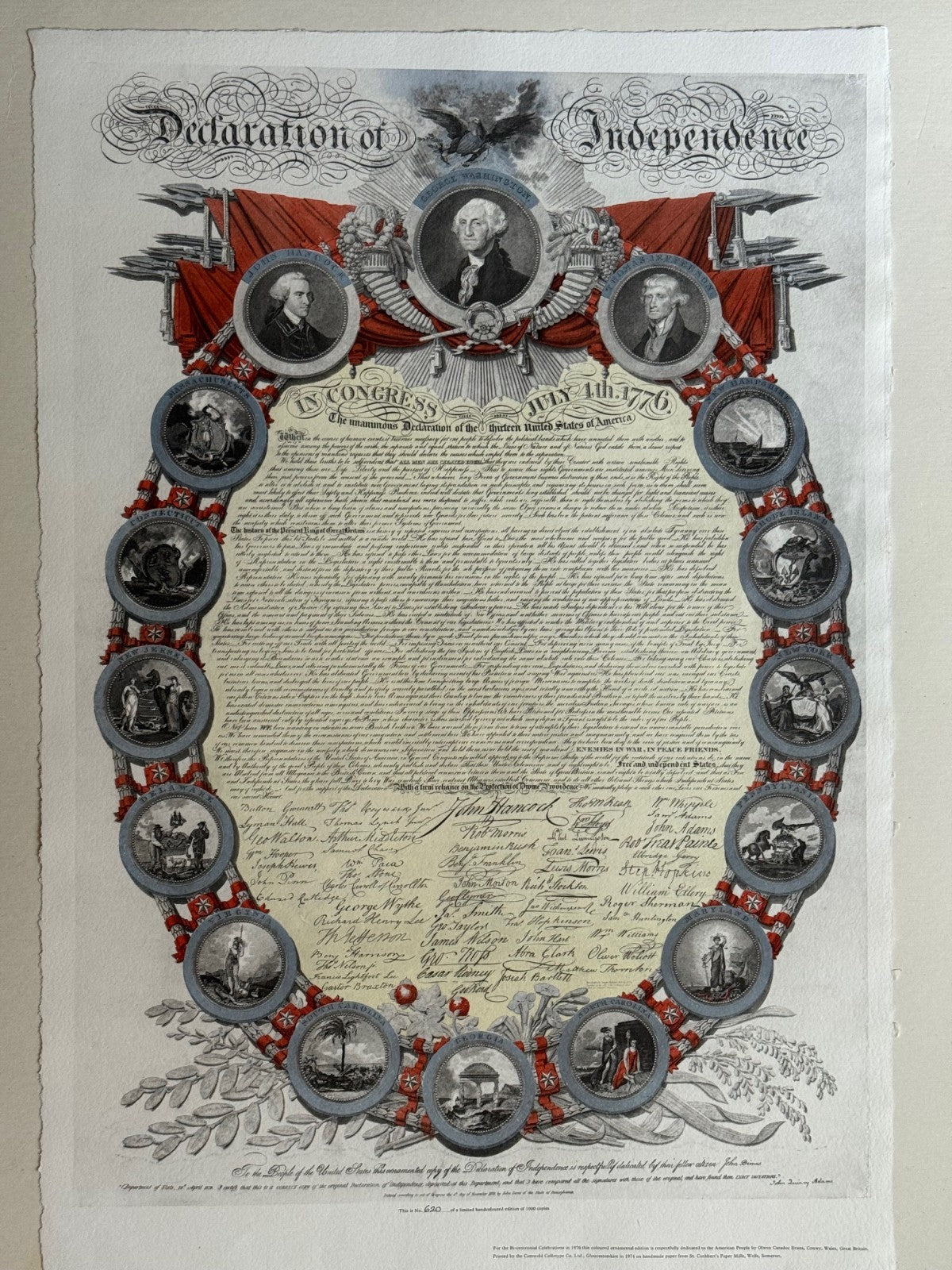 1976 Ltd Ed. reproduction of 1819 Binns copy of Declaration of Indepen ...