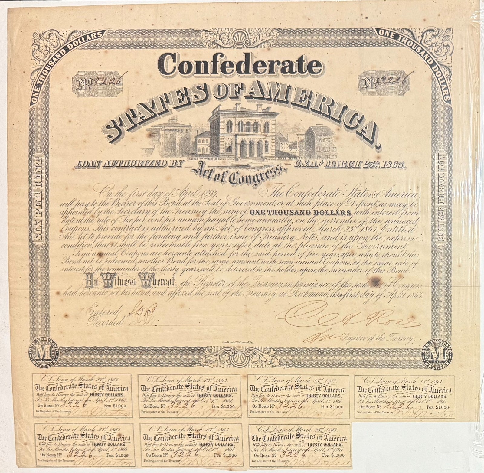 Confederate States of America 1863 Bond Document. – Princeton Audubon ...